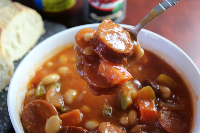 Slow Cooker Spicy Sausage and Bean Stew - The Shirley Journey