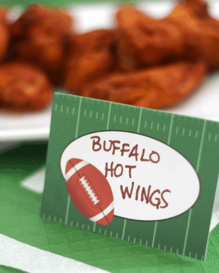 Football Party Wing Bar with Printable Food Tent Cards - The Shirley ...