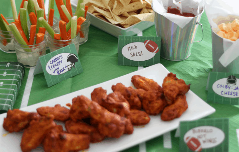 Football Party Wing Bar with Printable Food Tent Cards - The Shirley ...
